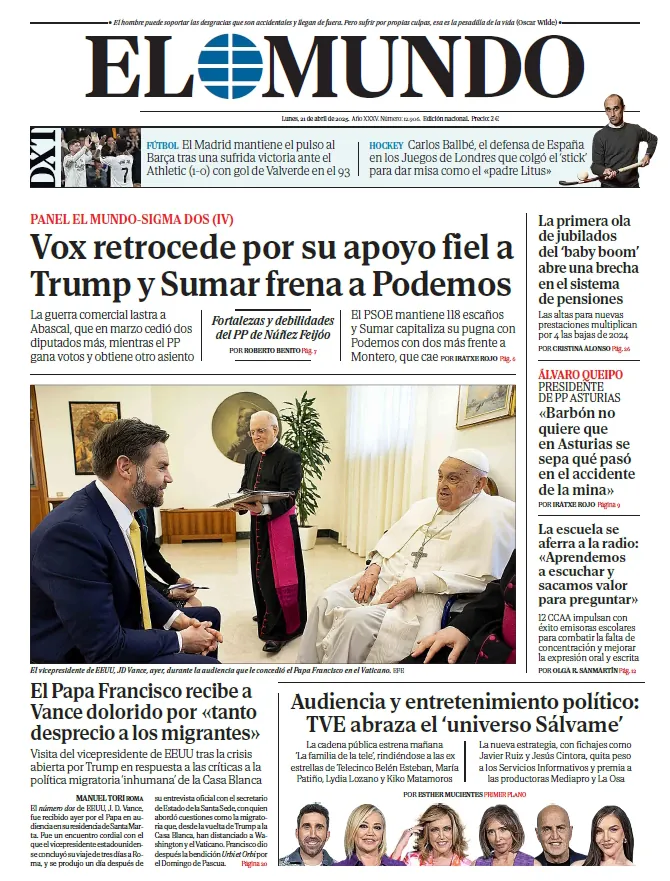 Portada de EL MUNDO del lunes 21 de abril de 2025 | Medios