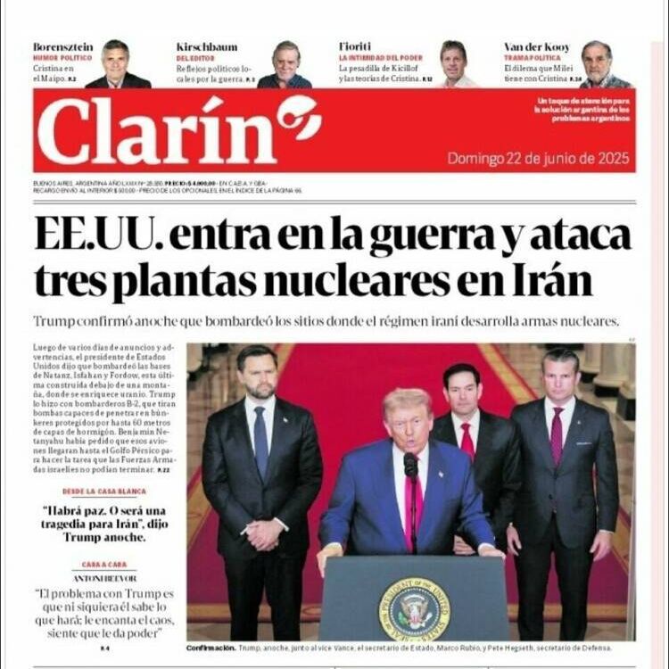 El periódico argentino Clarín titula: "Estados Unidos entra en guerra y ...